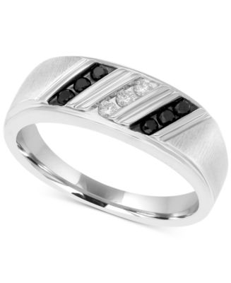 Men's Diamond Diagonal Ring (1/4 ct. t.w.) in Sterling Silver - Macy's