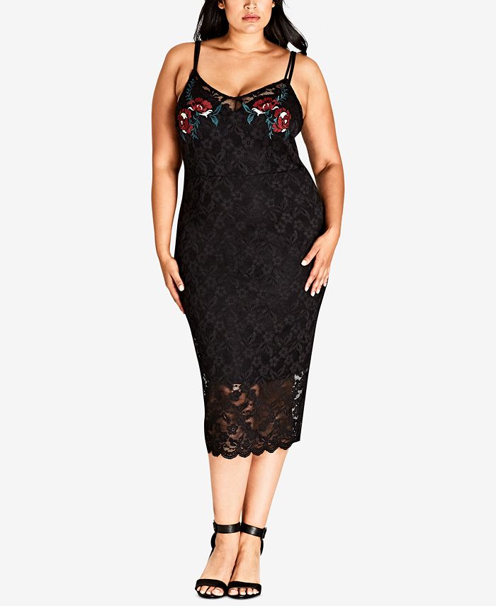 City Chic Trendy Plus Size Embroidered Lace Midi Dress - Macy's