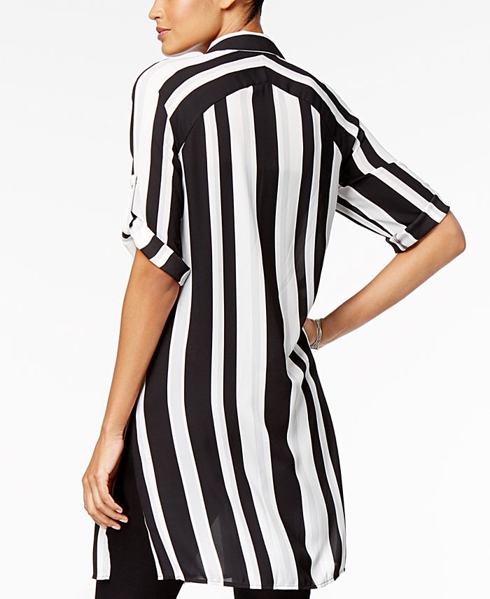 Alfani Striped Roll-Tab Tunic Shirt, Created for Macy's - Macy's