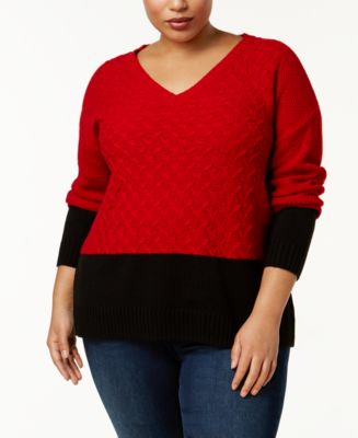 NY Collection Plus Size Colorblocked V-Neck Sweater - Macy's