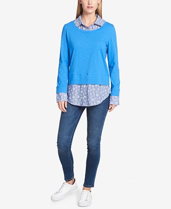 Tommy Hilfiger Cotton Layered-Look Collared Sweater, Created for Macy's ...