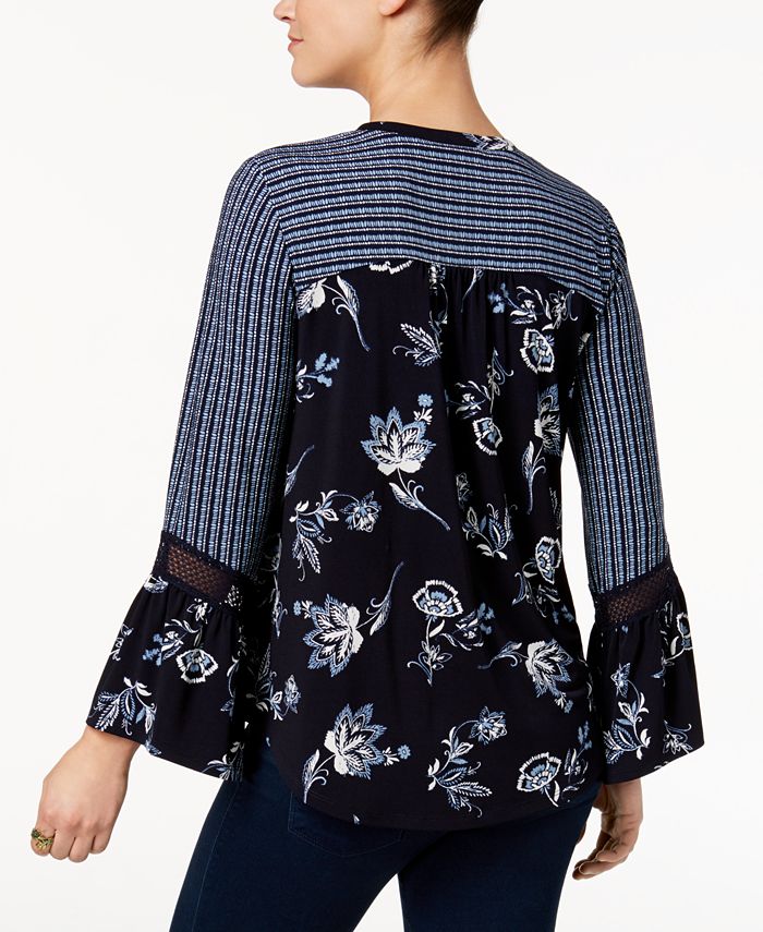 Style & Co Petite Mixed-Print Blouse, Created for Macy's - Macy's