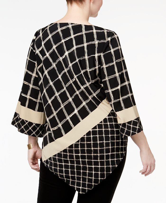 Alfani Plus Size Mixed-Print V-Hem Top, Created for Macy's - Macy's
