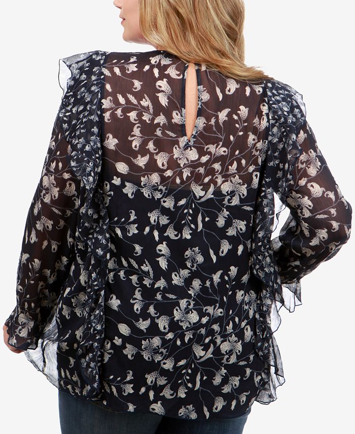 Lucky Brand Trendy Plus Size Ruffled Illusion Blouse - Macy's