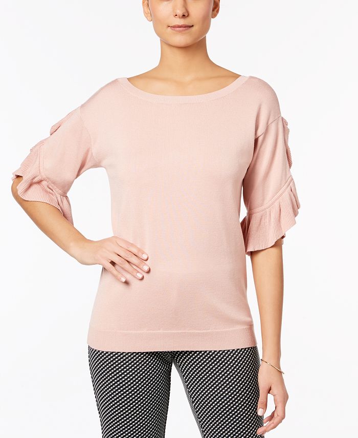 NY Collection Low-Back Ruffled-Sleeve Sweater - Macy's