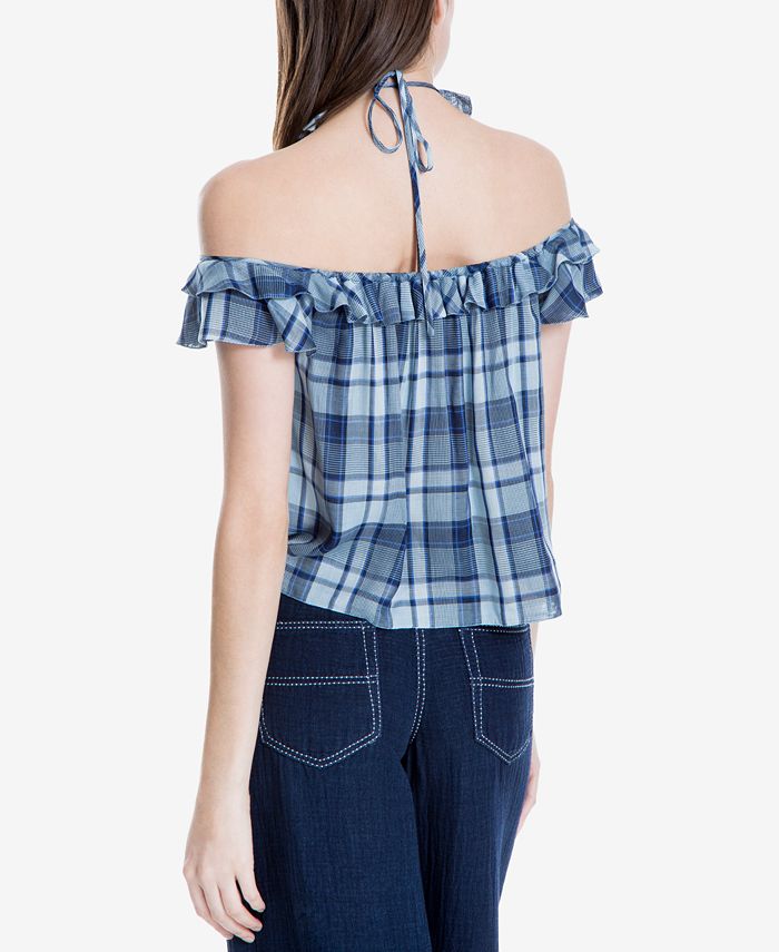 Max Studio London Plaid Ruffle-Trim Halter Top, Created for Macy's - Macy's