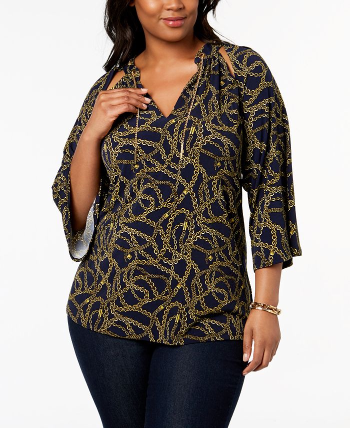 Michael Kors Plus Size Embellished Chain-Print Top - Macy's