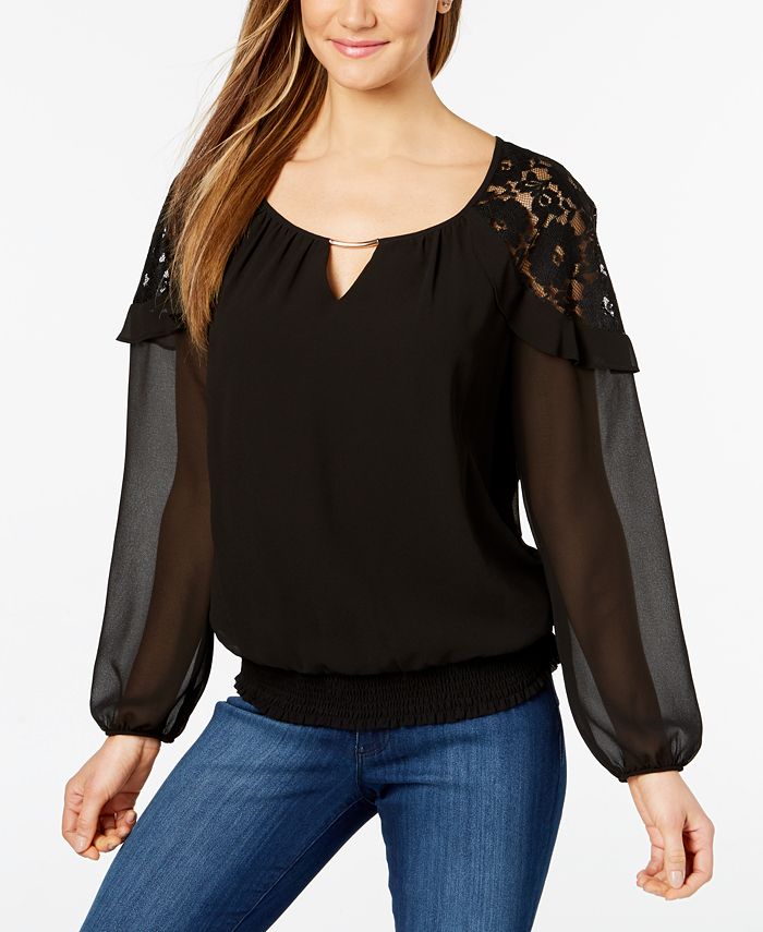 Thalia Sodi Lace-Inset Keyhole Top, Created for Macy's - Macy's