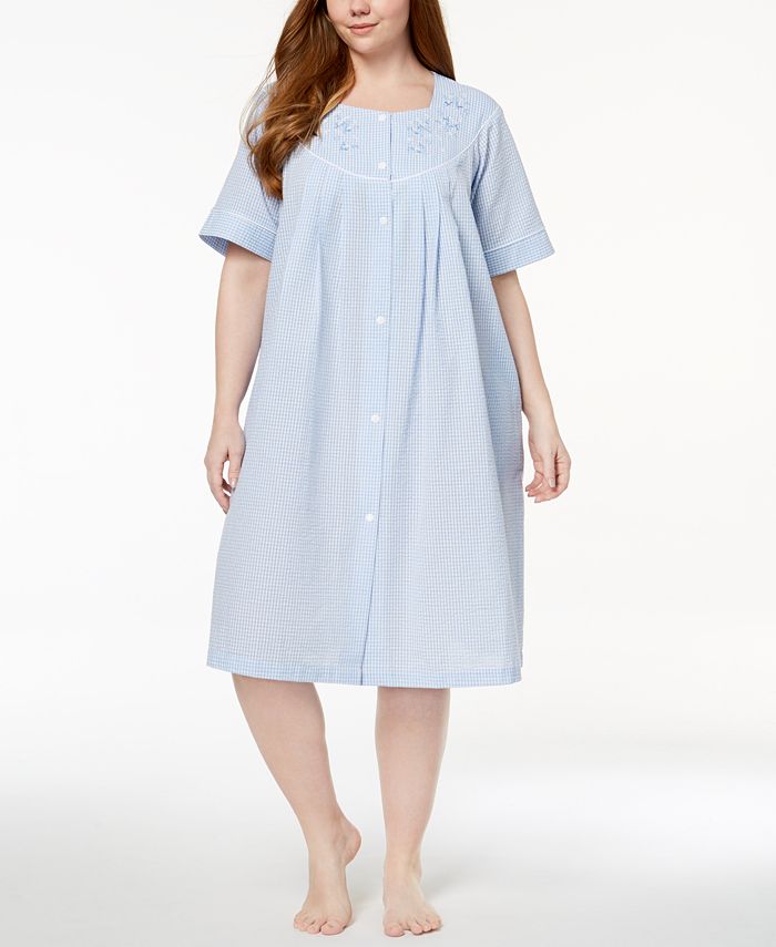 Miss Elaine Plus Size Embroidered Checkered Short Robe - Macy's