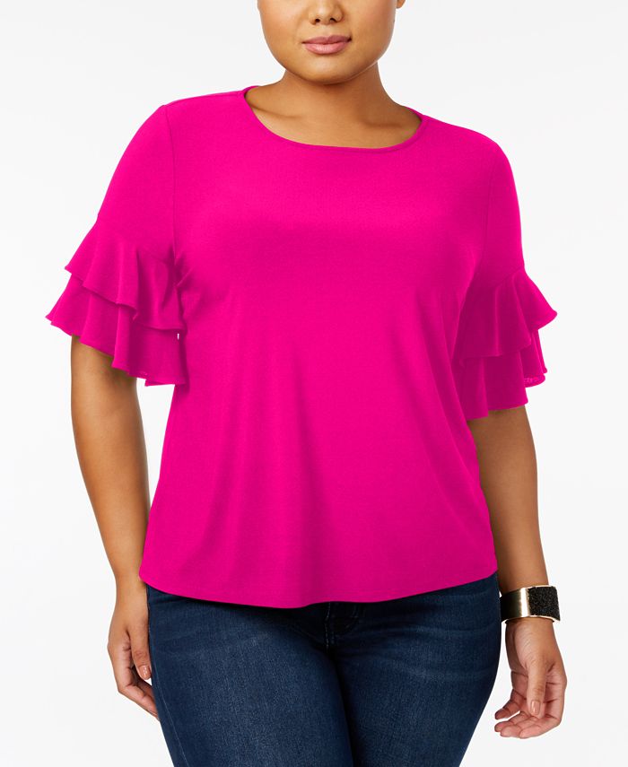 INC International Concepts INC Plus Size Ruffle-Sleeve Top, Created for ...