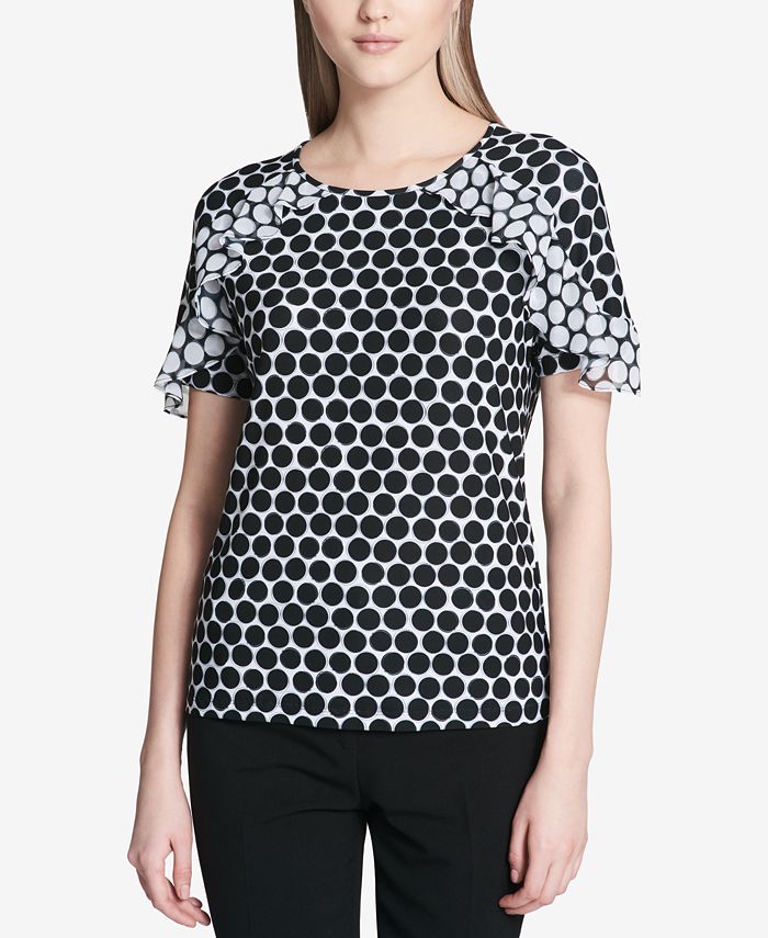 Calvin Klein Printed Ruffled-Trim Top - Macy's