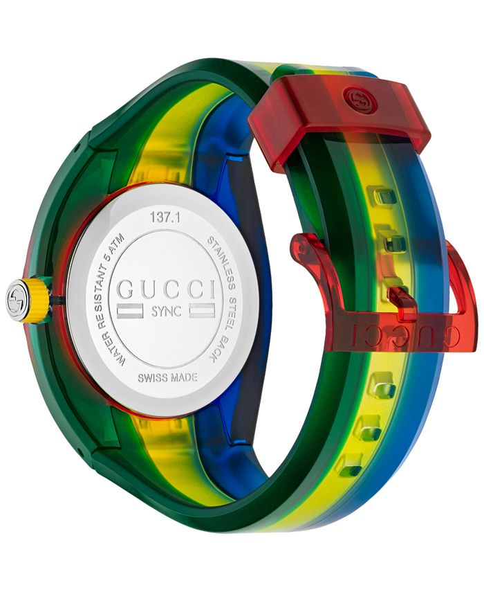 Gucci Unisex Swiss Sync Blue, Yellow & Green Rubber Strap Watch 46mm ...