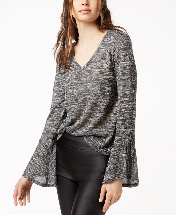 Bar III Lace-Up Bell-Sleeve Top, Created for Macy's - Macy's