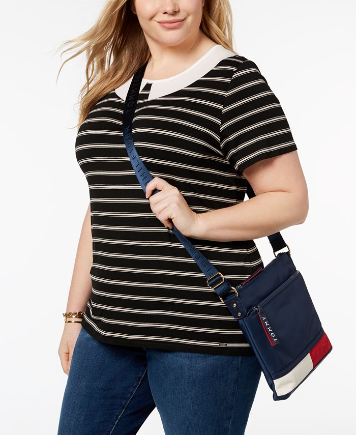 Tommy Hilfiger Plus Size Inset-Collar Striped Top, Created for Macy's ...