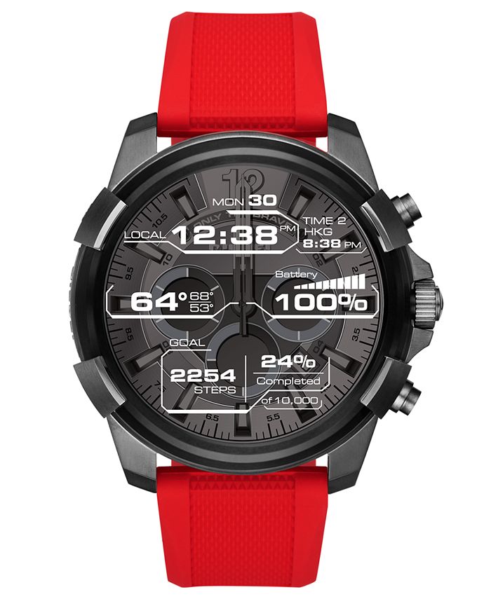 Diesel On Men's Full Guard Red Silicone Strap Touchscreen Smart Watch ...