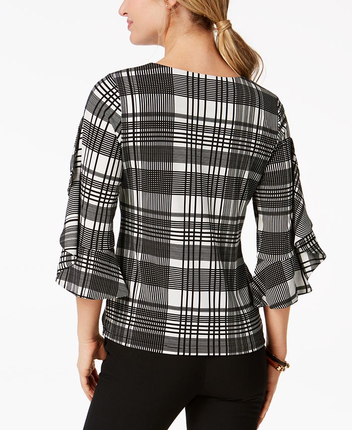 Charter Club Petite Plaid Ruffle-Sleeve Top, Created for Macy's - Macy's