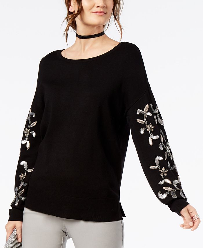 INC International Concepts I.N.C. Petite Embellished-Sleeve Sweater ...
