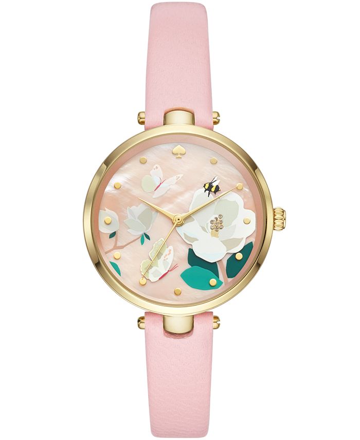 kate spade new york Women's Holland Pink Leather Strap Watch 34mm - Macy's