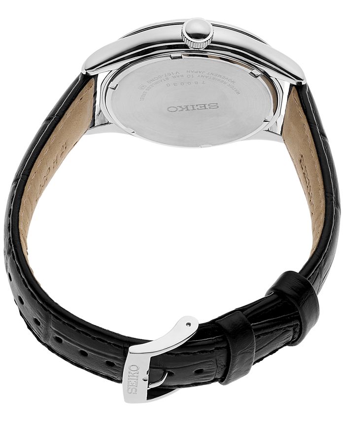 Seiko Men's Solar Essentials Black Leather Strap Watch 42mm - Macy's