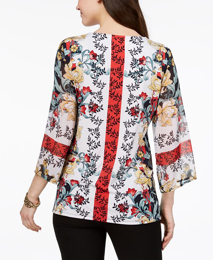 JM Collection Pleated-Sleeve Mixed-Print Tunic, Created for Macy's - Macy's
