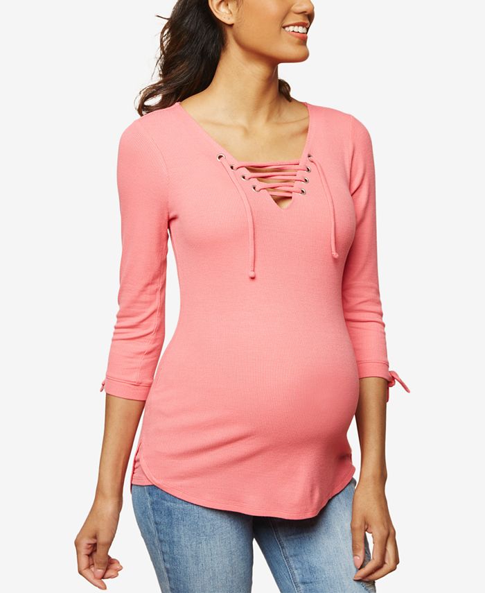 Motherhood Maternity Ruched Lace-Up Top - Macy's