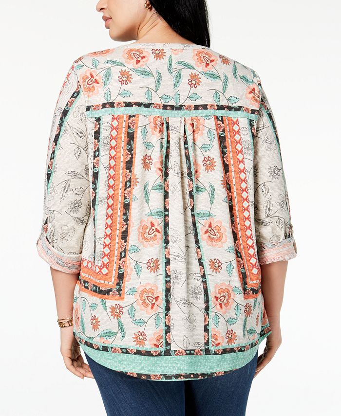 Style And Co Plus Size Mixed Print Peasant Top Created For Macys Macys