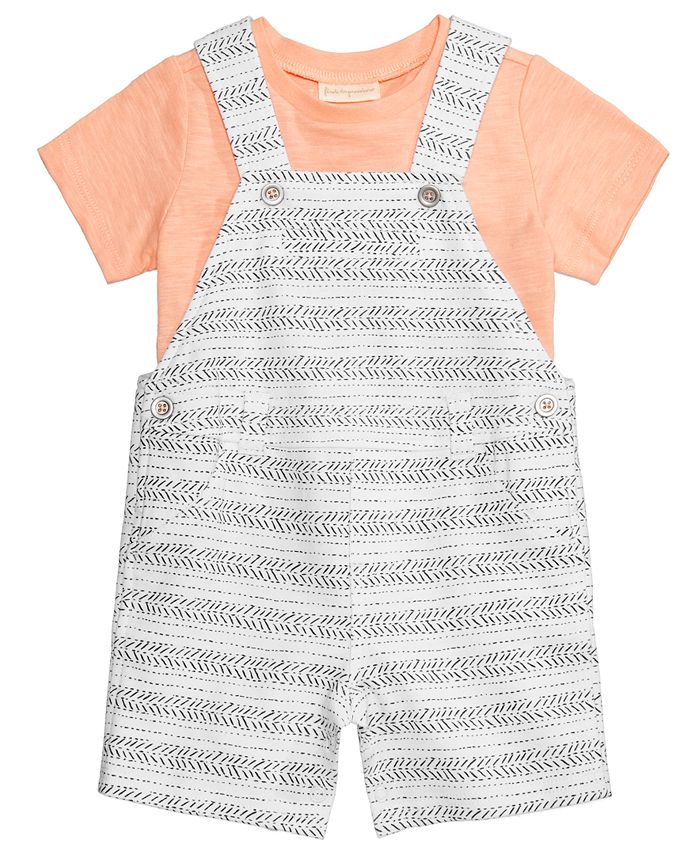 First Impressions 2-Pc. T-Shirt & Striped Overall Set, Baby Boys, Created for Macy's - Macy's