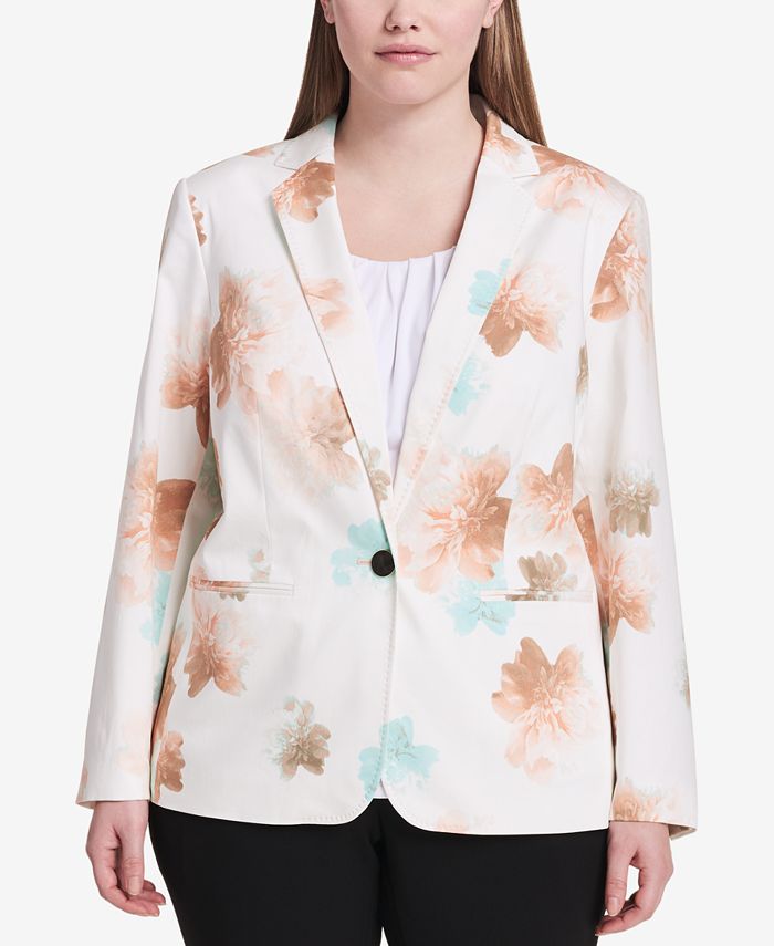 Calvin Klein Plus Size Floral Print Blazer Macys