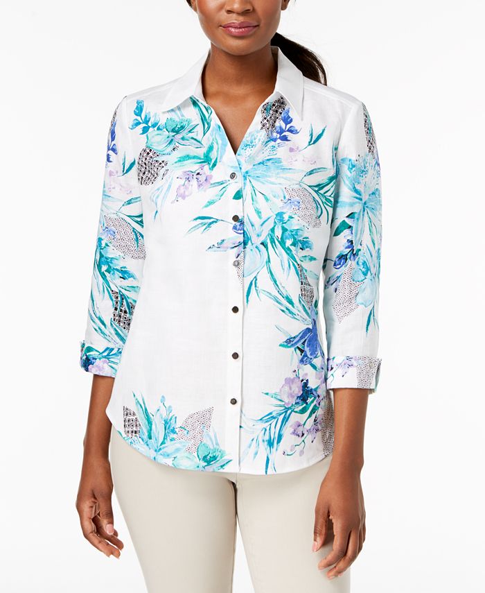 JM Collection Printed Linen Shirt, Created for Macy's - Macy's