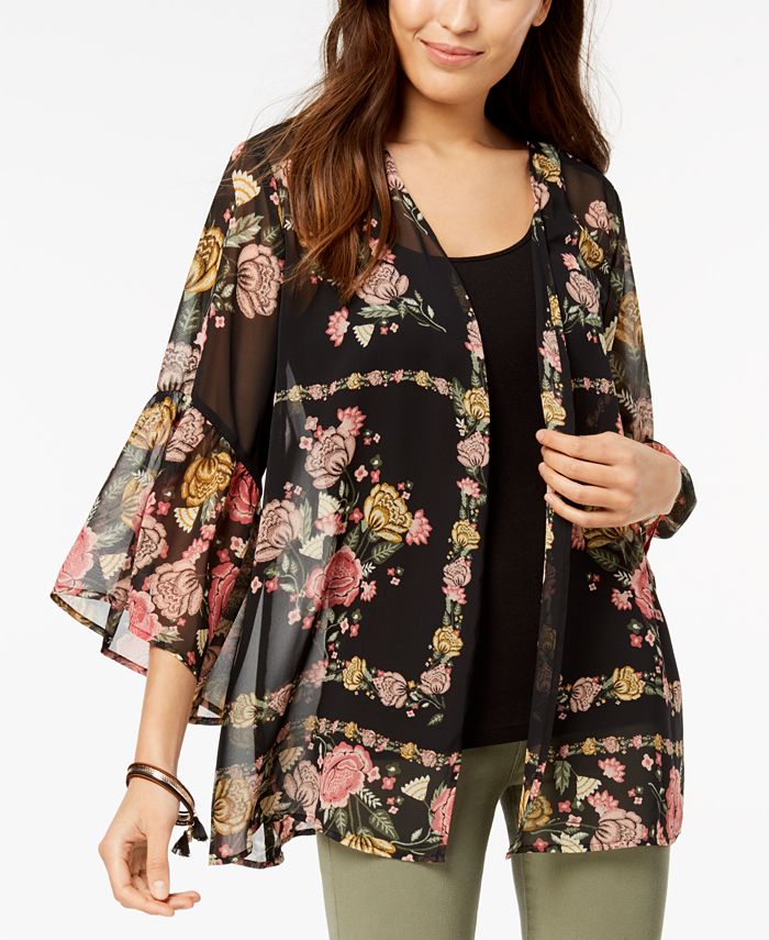 Style & Co Petite Printed Open-Front Kimono Top, Created for Macy's ...