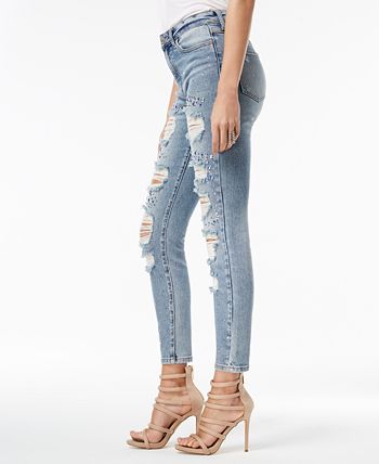 GUESS 1981 Ripped Embellished Skinny Jeans - Macy's