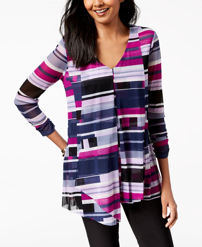 Alfani Petite Draped Asymmetrical Mesh Top, Created for Macy's: - Macy's