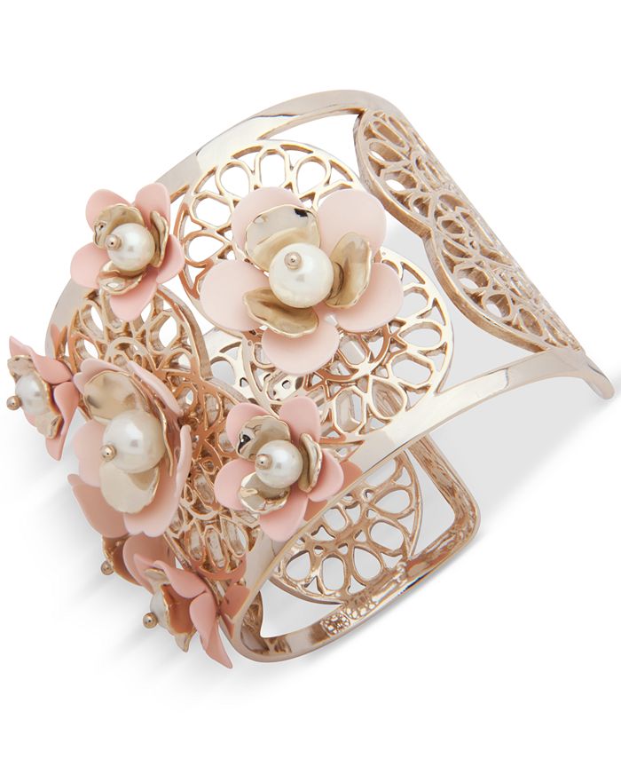 Ivanka Trump Gold-Tone Imitation Pearl & Flower Cuff Bracelet - Macy's