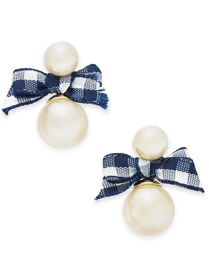 kate spade new york Gold-Tone Imitation Pearl & Ribbon Stud Earrings ...