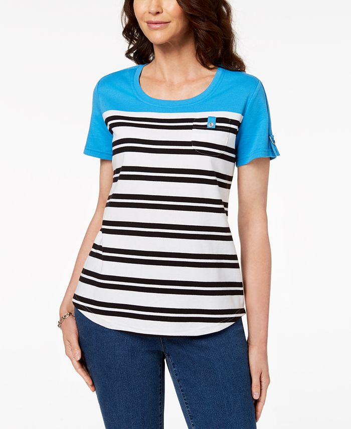 Karen Scott Petite Striped Patch-Pocket Top, Created for Macy's - Macy's