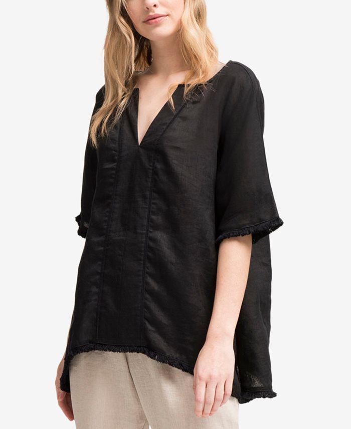 DKNY Linen Frayed-Trim Top, Created for Macy's - Macy's