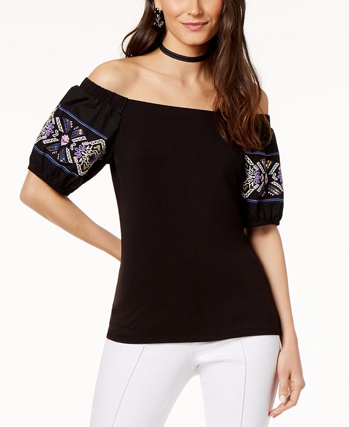 INC International Concepts I.N.C. Cotton Off-The-Shoulder Embroidered ...