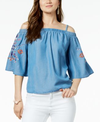 I.N.C. Off-The-Shoulder Embroidered Top, Created for Macy's - Macy's