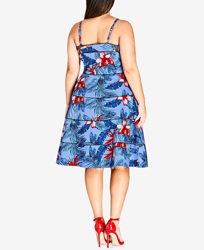 City Chic Trendy Plus Size Tropical-Print Fit & Flare Dress - Macy's
