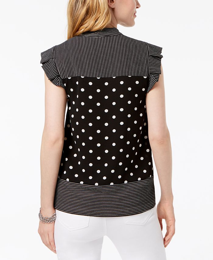 Monteau Petite Polka-Dot Contrast Top - Macy's