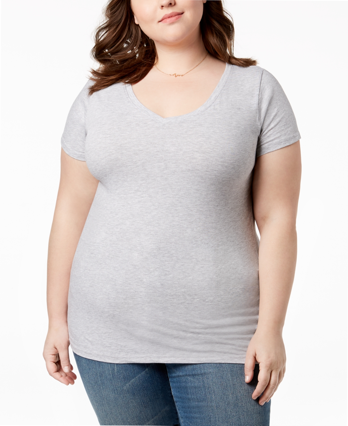 Click here for Trendy Plus Size Fitted V-Neck T-Shirt - Shadow Gr... prices