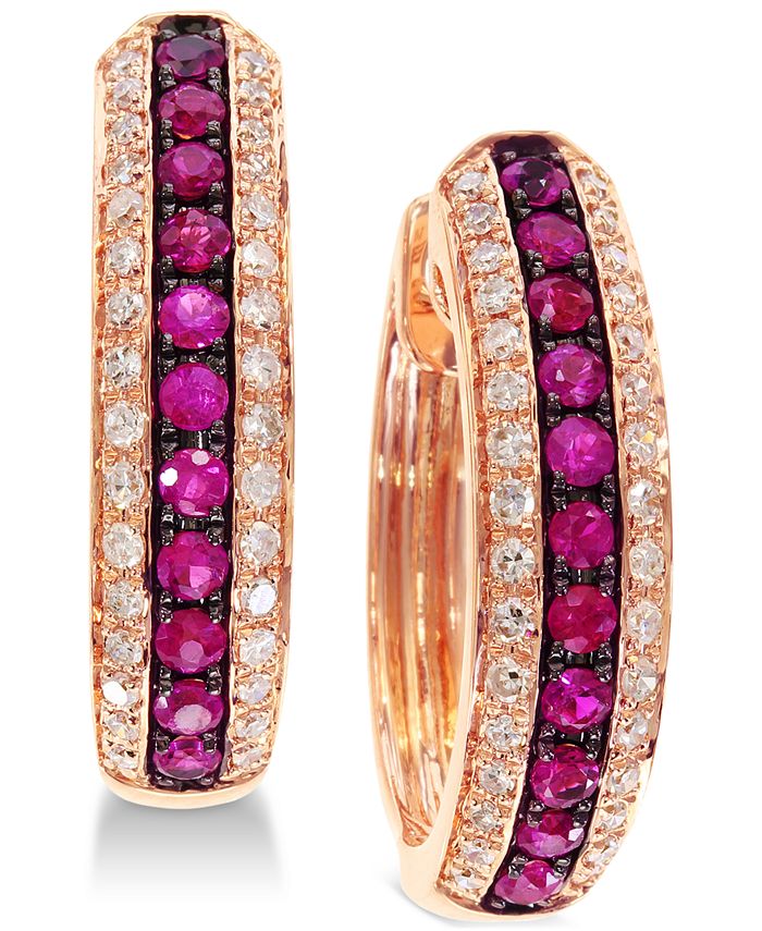 EFFY Collection EFFY® Ruby (1/3 ct. t.w.) & Diamond (1/4 ct. t.w.) Hoop ...