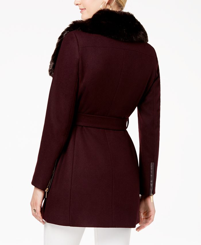 French Connection Faux-Fur-Collar Belted Coat - Macy's