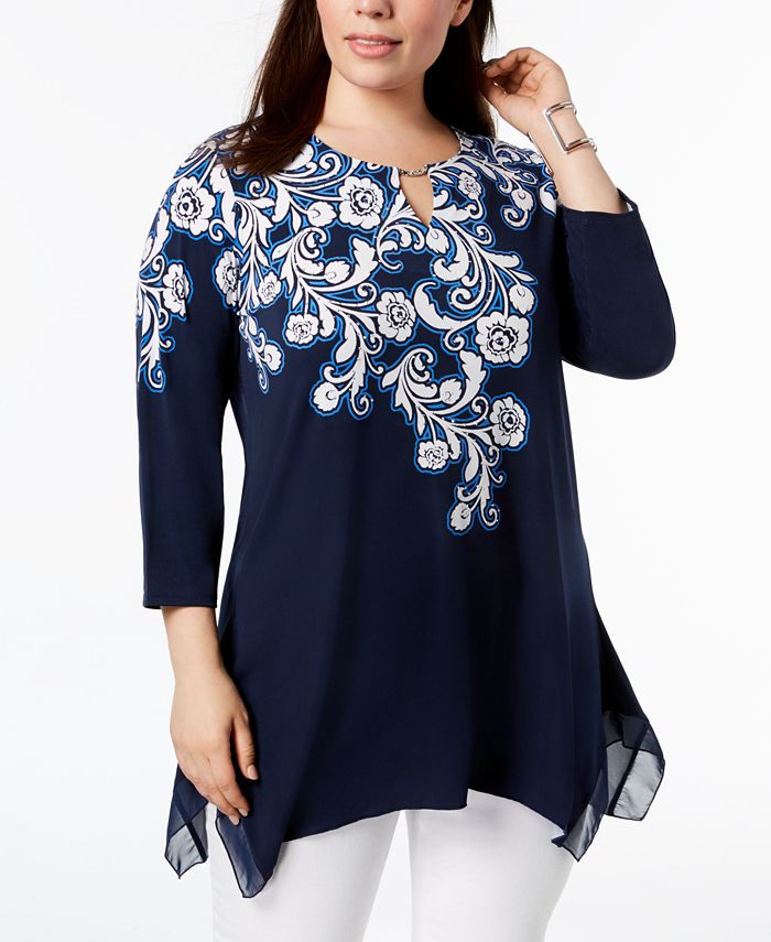 JM Collection Plus Size Printed and Embellished Tunic Top, Created for ...