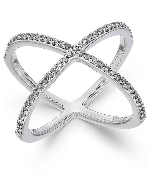 Macy's Diamond X Ring (1/3 ct. t.w.) in Sterling Silver & Reviews ...