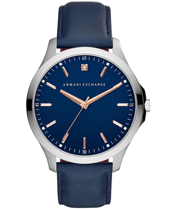 A|X Armani Exchange Men's Blue Leather Strap Watch 46mm - Macy's