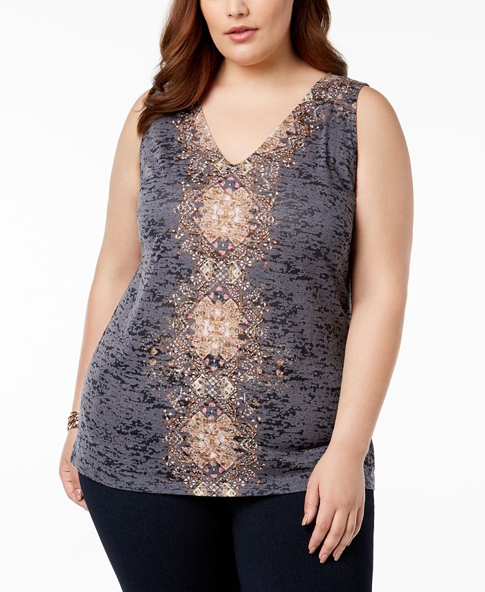 Inc International Concepts Inc Plus Size Embellished Printed Tank