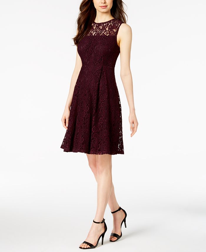 Calvin Klein Sleeveless A-Line Lace Dress - Macy's