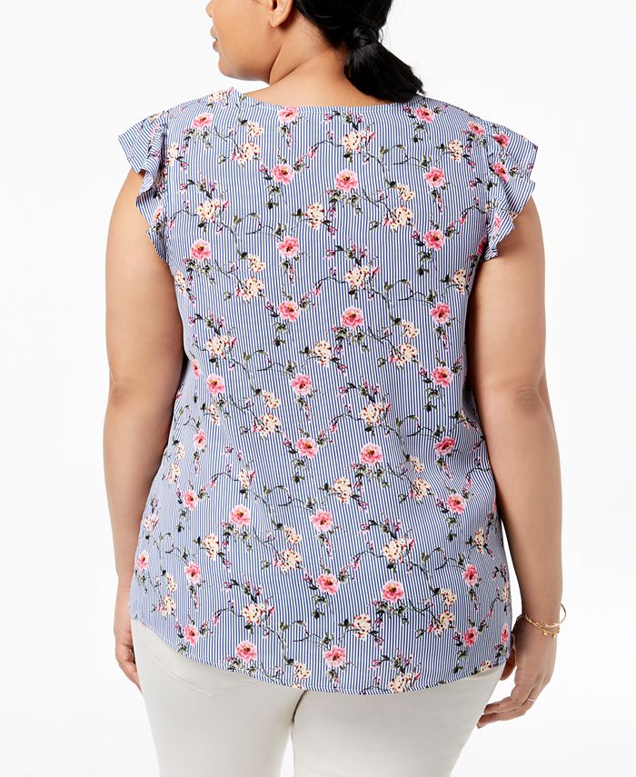 Monteau Trendy Plus Size Printed Peasant Top - Macy's
