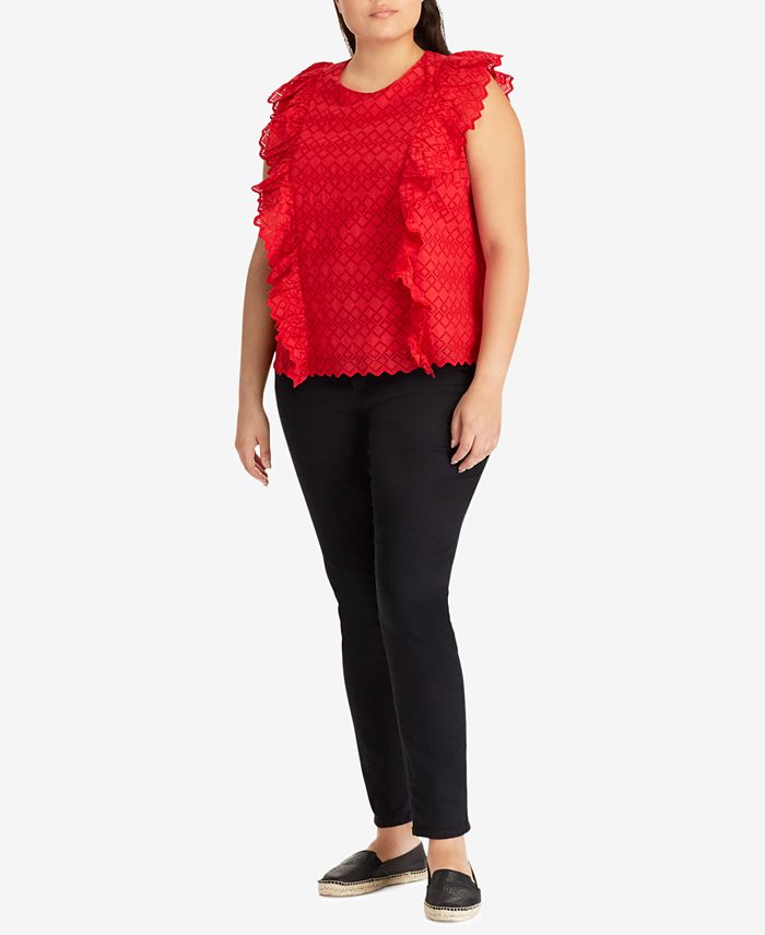 Lauren Ralph Lauren Plus Size Ruffled Cotton Top - Macy's